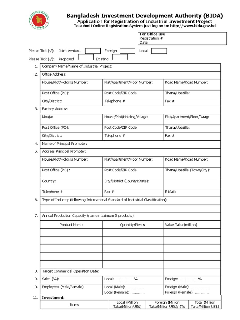Bangladesh Investment Development Authority (BIDA) : Application For ...