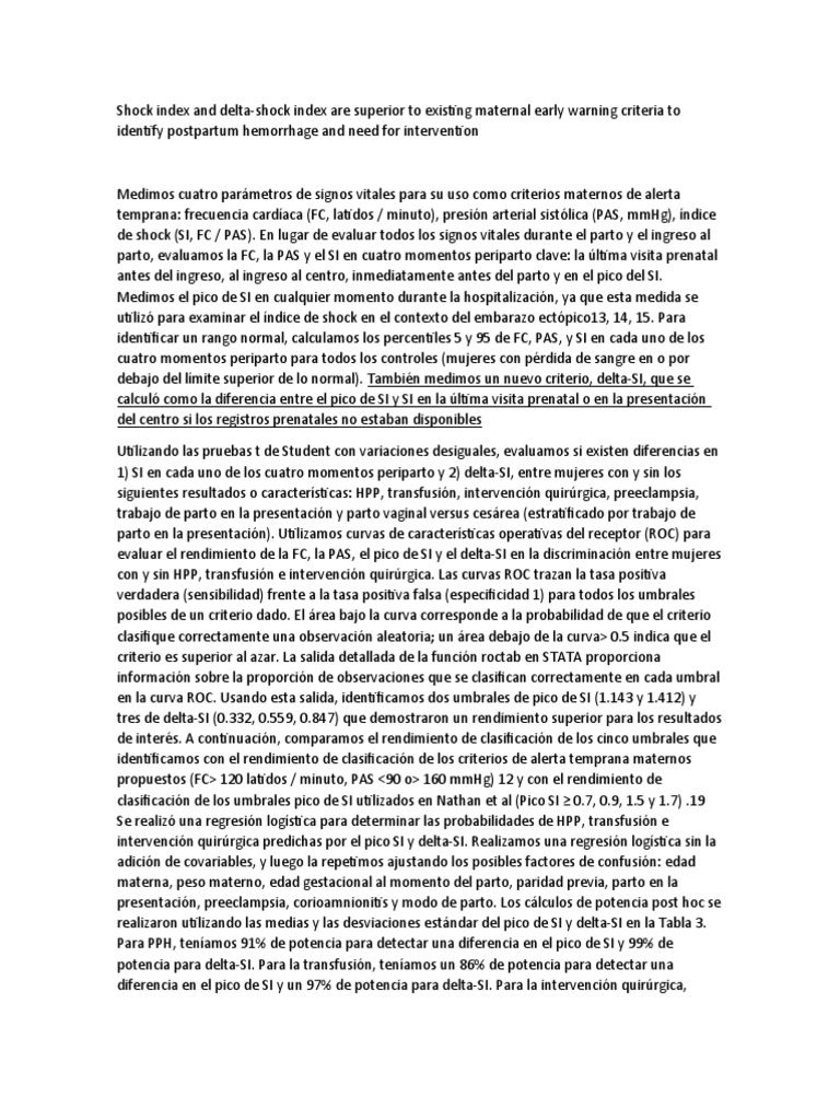Shock Index and Delta | PDF | Característica Operativa del Receptor | Parto