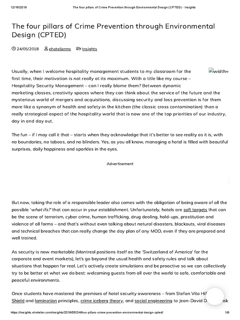 The Four Pillars of CPTED Applied To Hotels PDF | PDF | Business ...