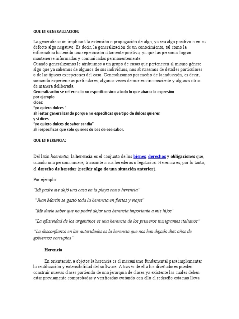 Conceptos de Generalización y Herencia | PDF | Herencia (Programación ...