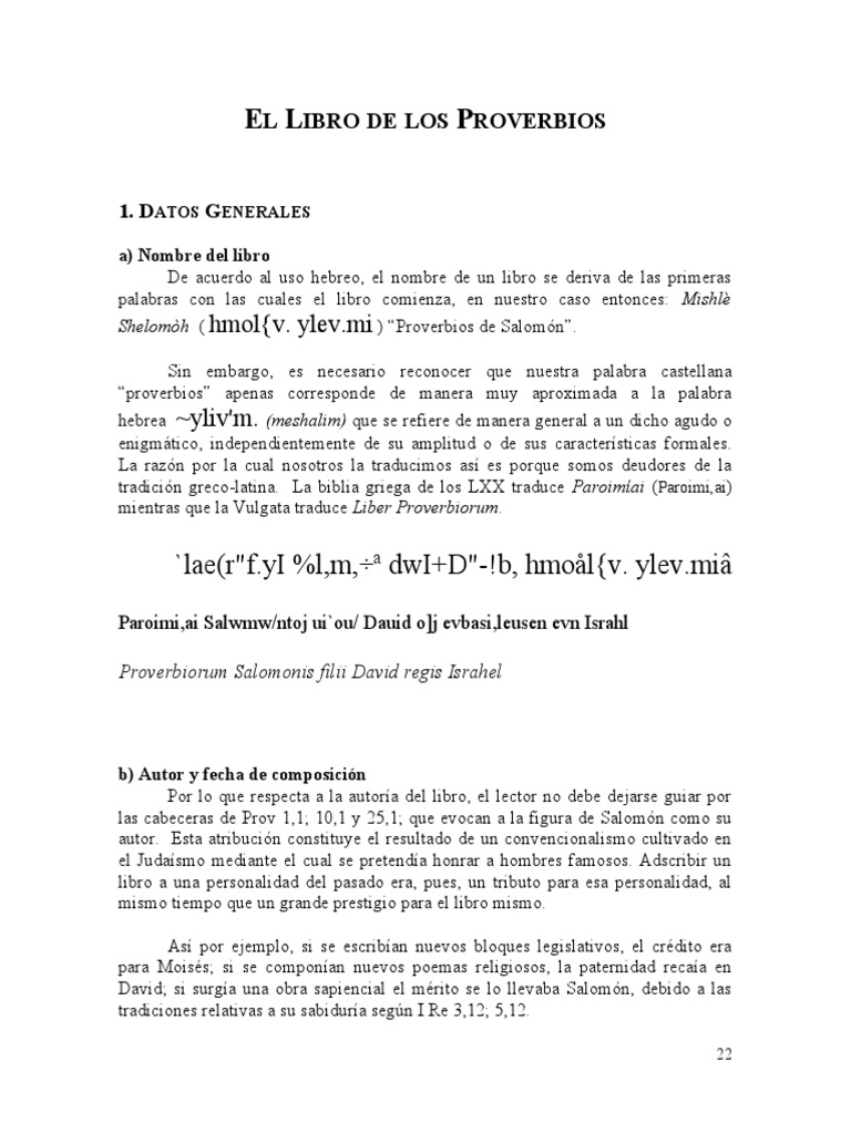 El Libro de Los Proverbios | PDF | Libro de proverbios | Literatura ...