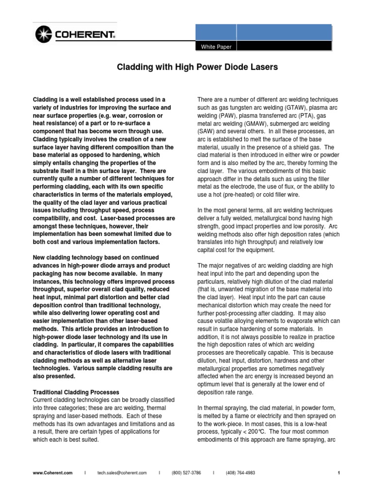 Laser Cladding With High Power Diode Lasers | PDF | Welding | Construction
