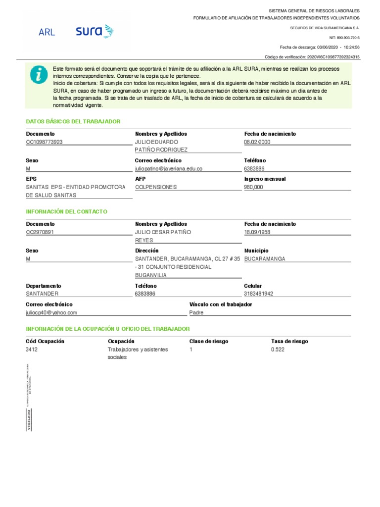 !!formulario Afiliacion Arl Sura | PDF | Energía y recursos | Naturaleza