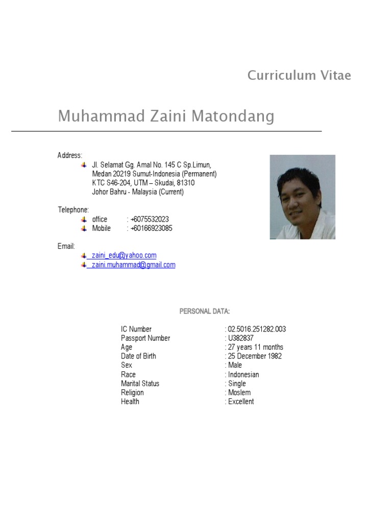 CV Zaini - DEC, 2010 | PDF | Science | Science And Technology