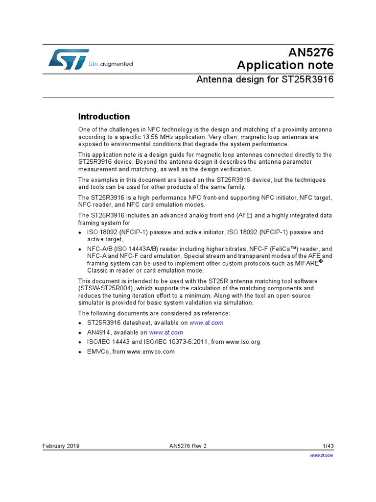 AN5276 Application Note: Antenna Design For ST25R3916 | PDF | Antenna ...