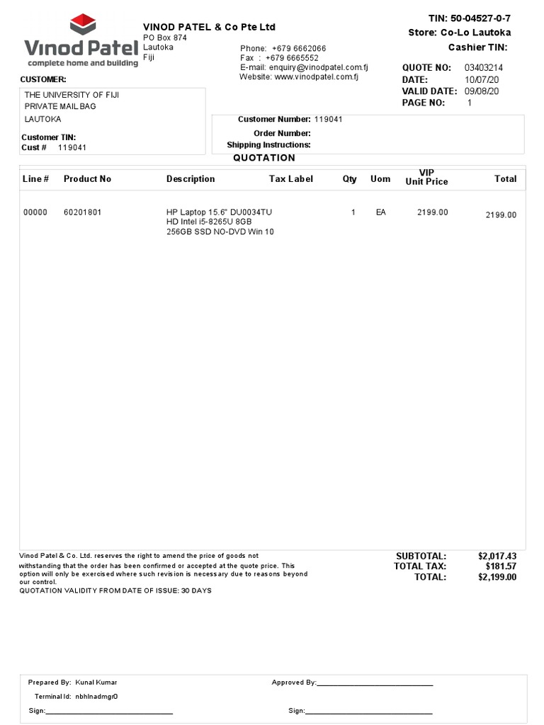 Quote No: Date: Valid Date: Page No:: Customer | PDF | Office Equipment ...