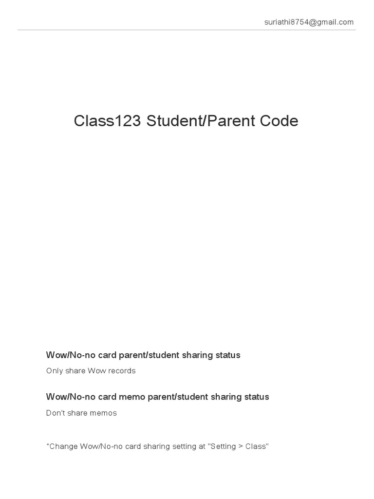 Class123 Student/Parent Code: Wow/No-no Card Parent/student Sharing ...