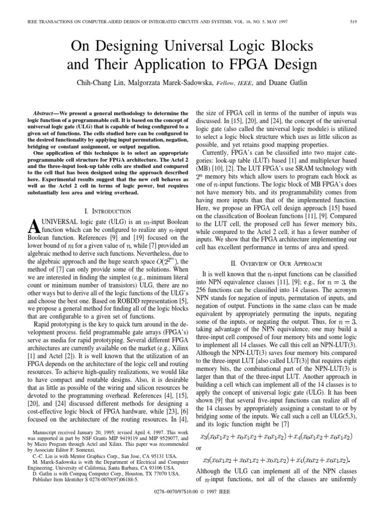 On Designing Universal Logic Blocks and Their Application To FPGA ...