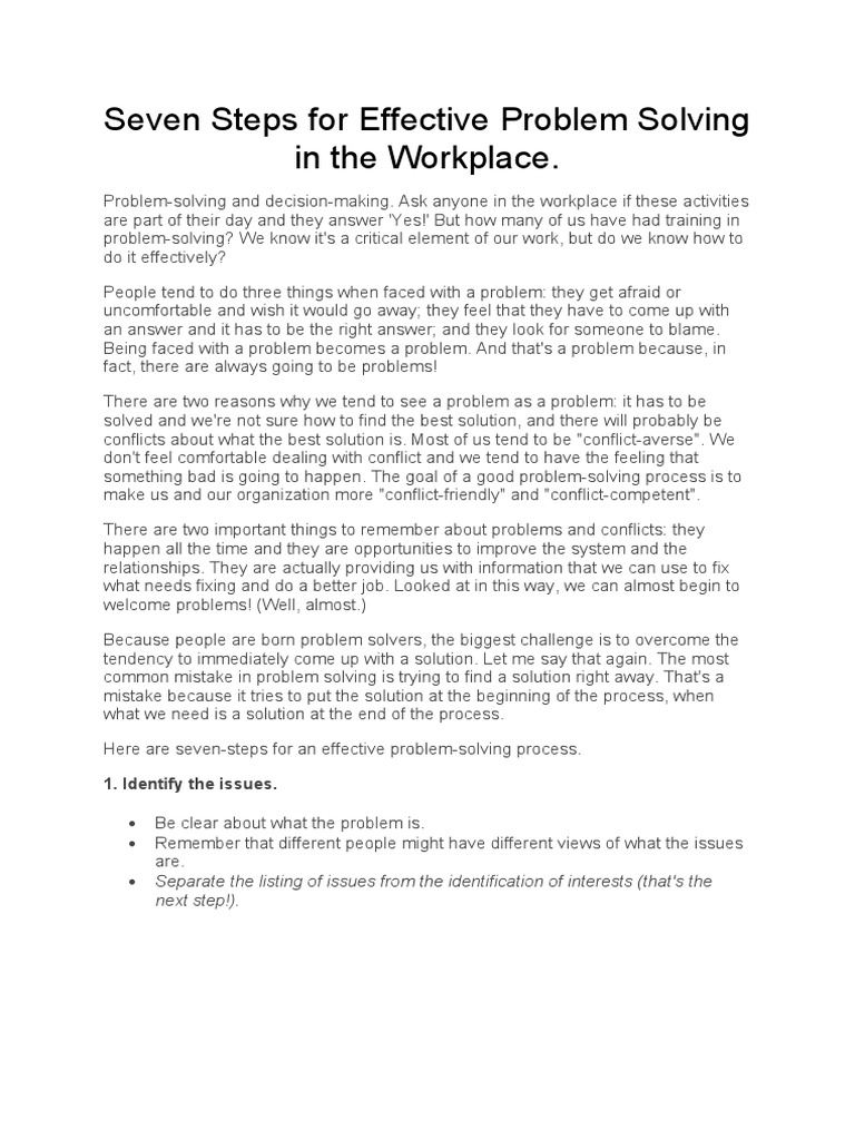 Seven Steps For Effective Problem Solving in The Workplace | PDF ...