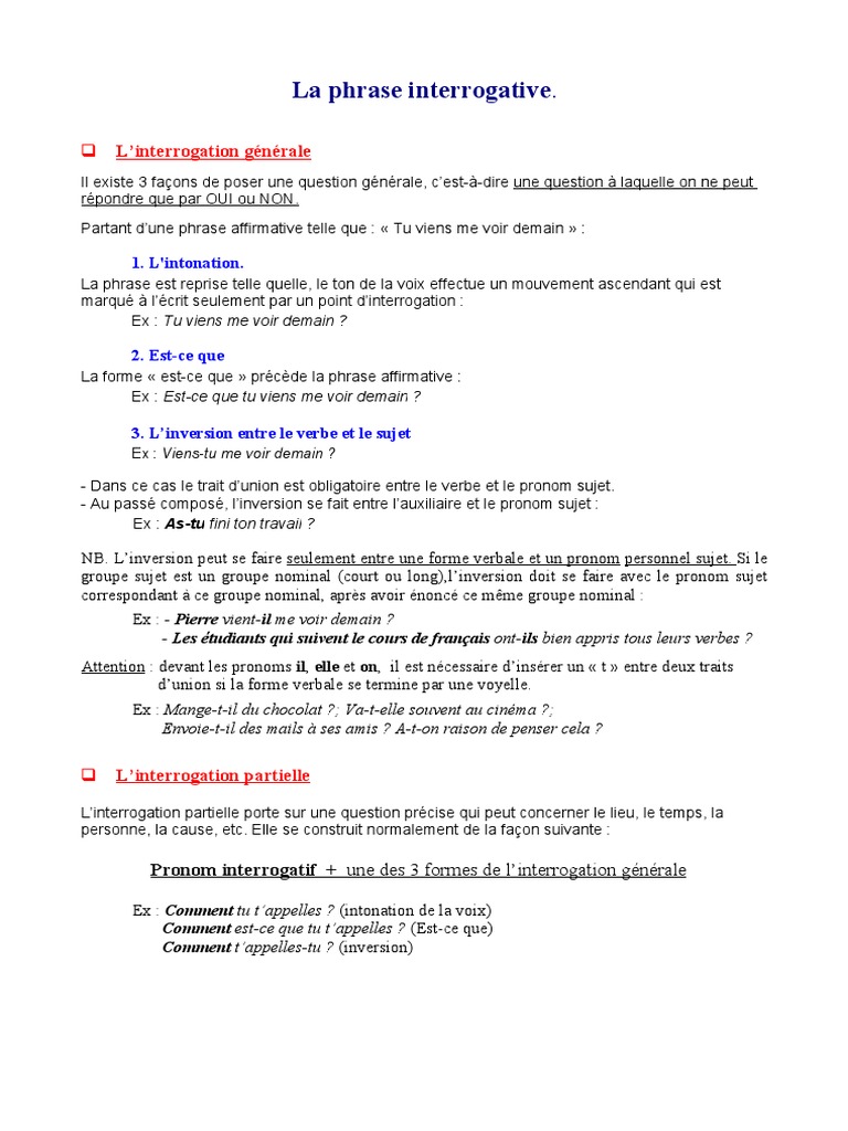 La Forme Interrogative | PDF | Question | Sujet (Grammaire)