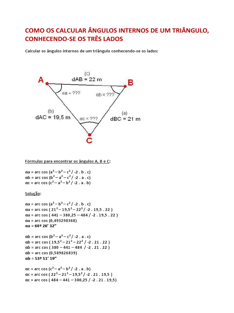 Calculo Dos Angulos de Um Triangulo Conhecendo-Se Os Lados | PDF