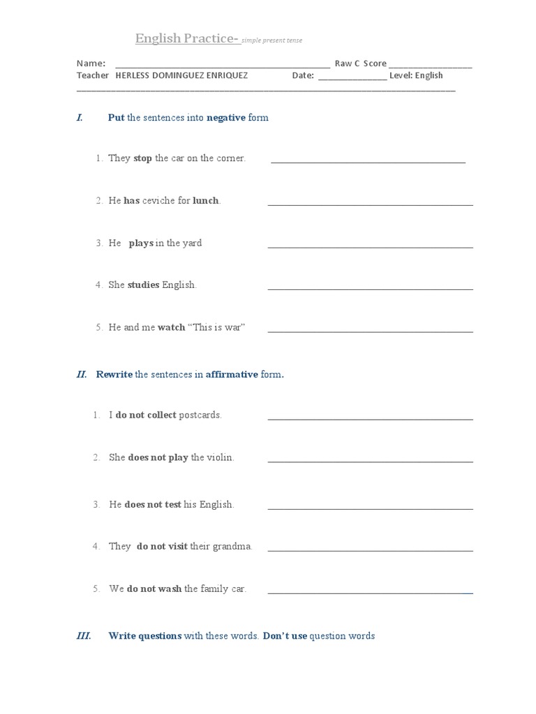 English Practice: Simple Present Tense | PDF | Language Arts & Discipline