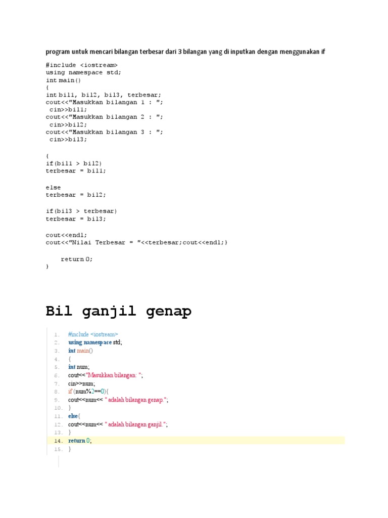 Program Untuk Mencari Bilangan Terbesar Dari 3 Bilangan Yang Di ...