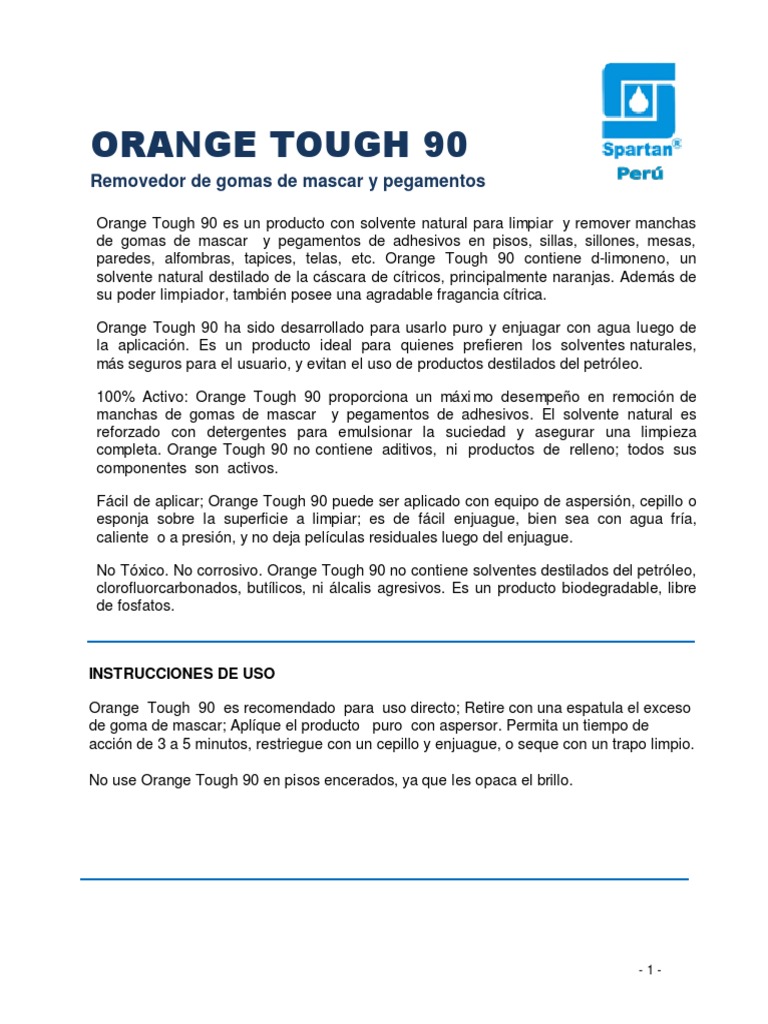 ORANGE TOUGH 90 - Ficha Tecnica | PDF | Solvente | Sustancias químicas