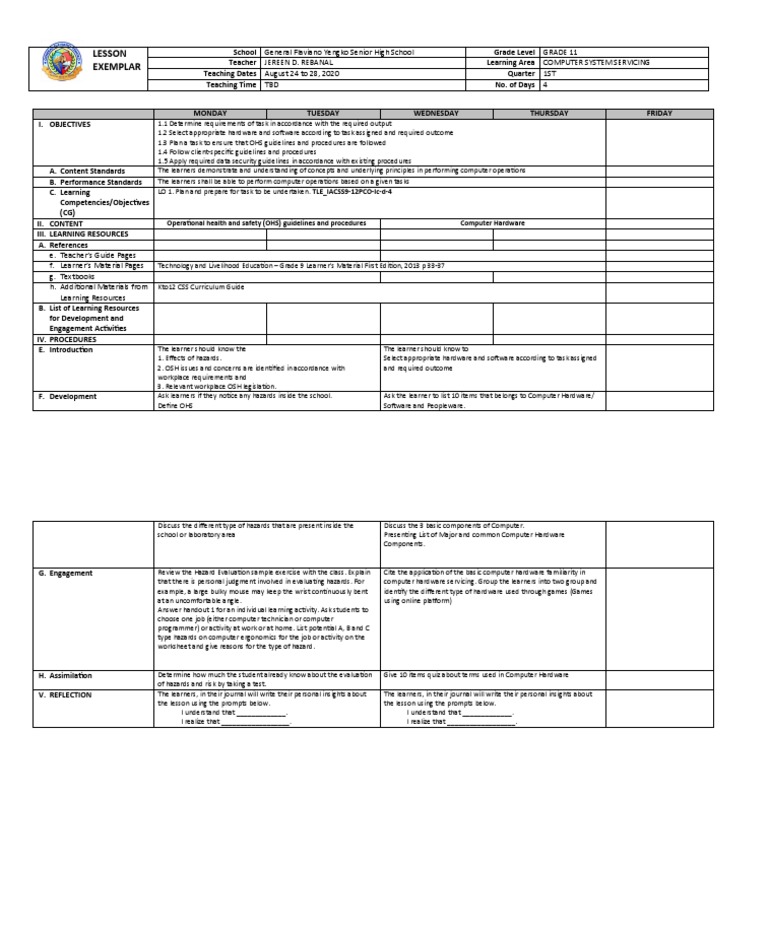 Css 11-Lesson-Exemplar Week 1 | PDF | Occupational Safety And Health ...