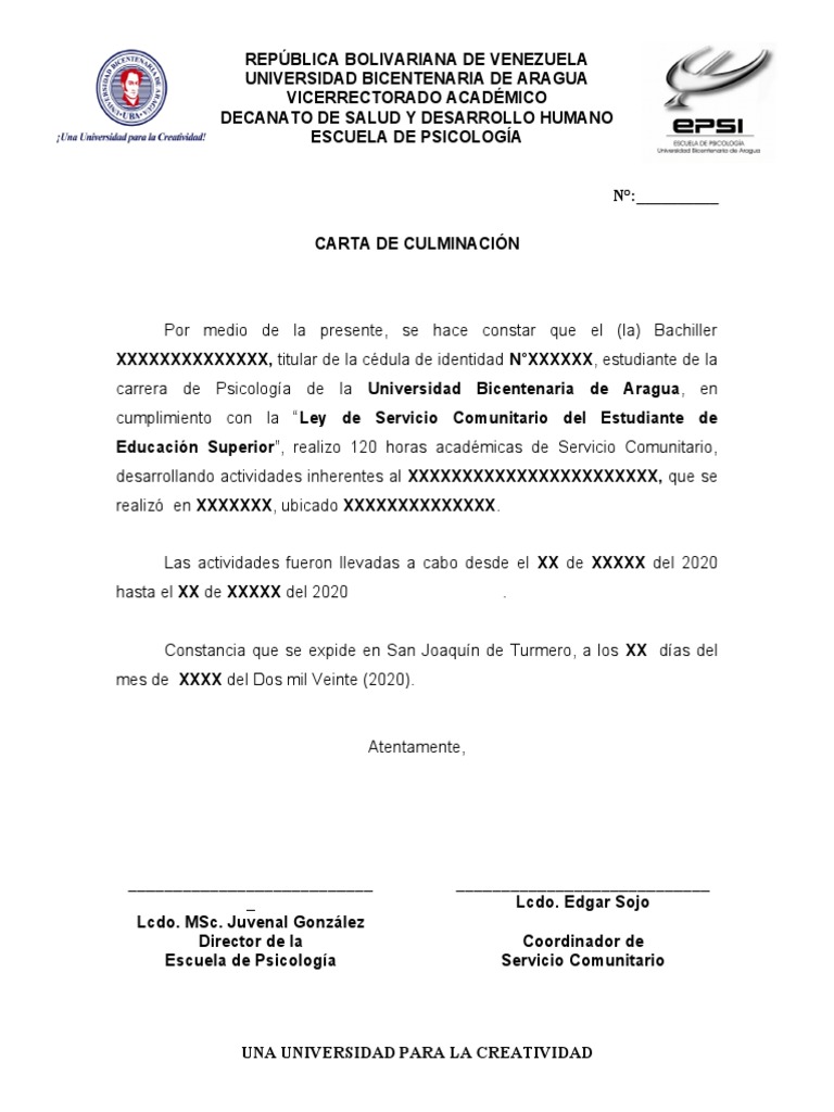 Carta de Culminación Nueva - Nueva 2020 | PDF