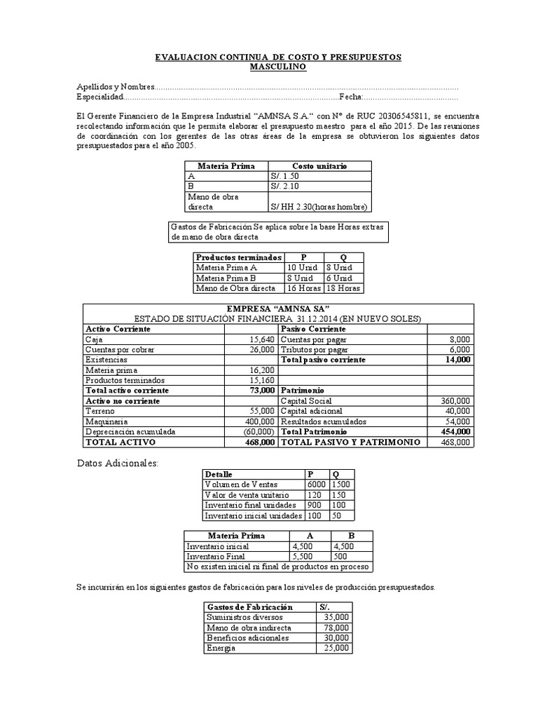 Caso1 Presupuesto Maestro | PDF | Presupuesto | Economias