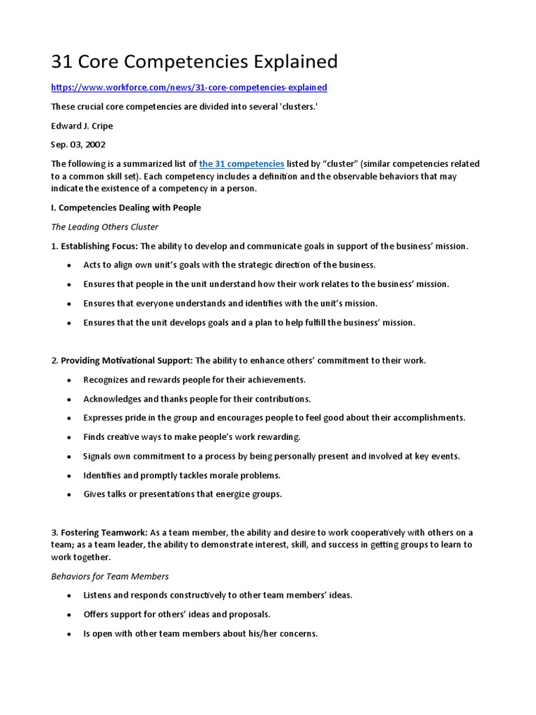 31 Core Competencies Explained | PDF | Goal | Leadership