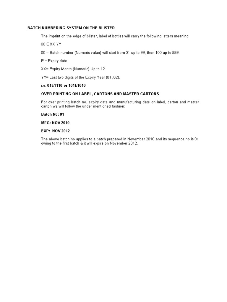 Batch Numbering System | PDF