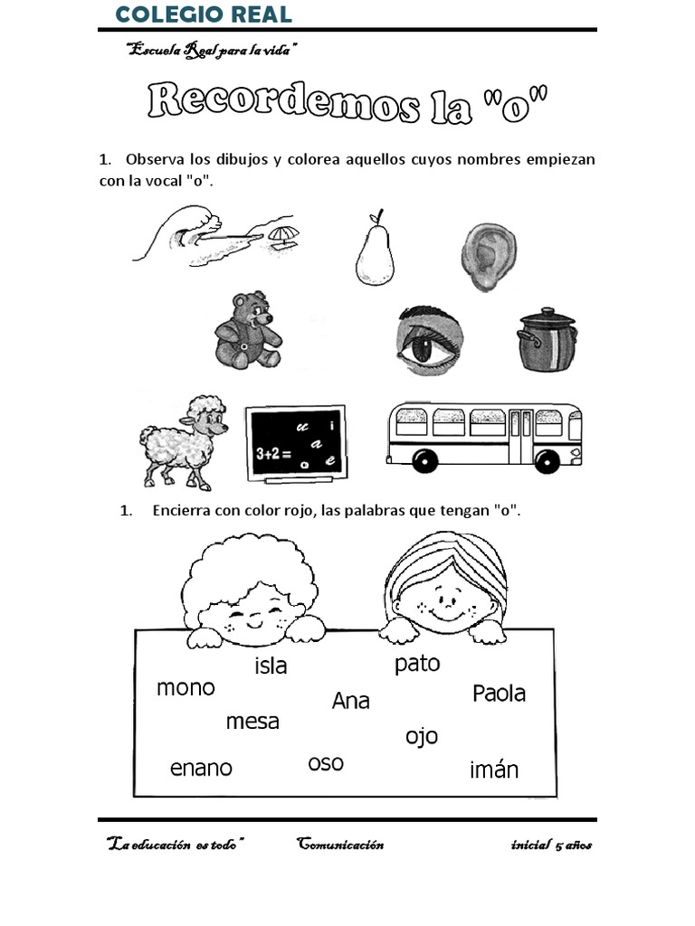 Actividades con la vocal O para niños | PDF | Artes del Lenguaje y ...