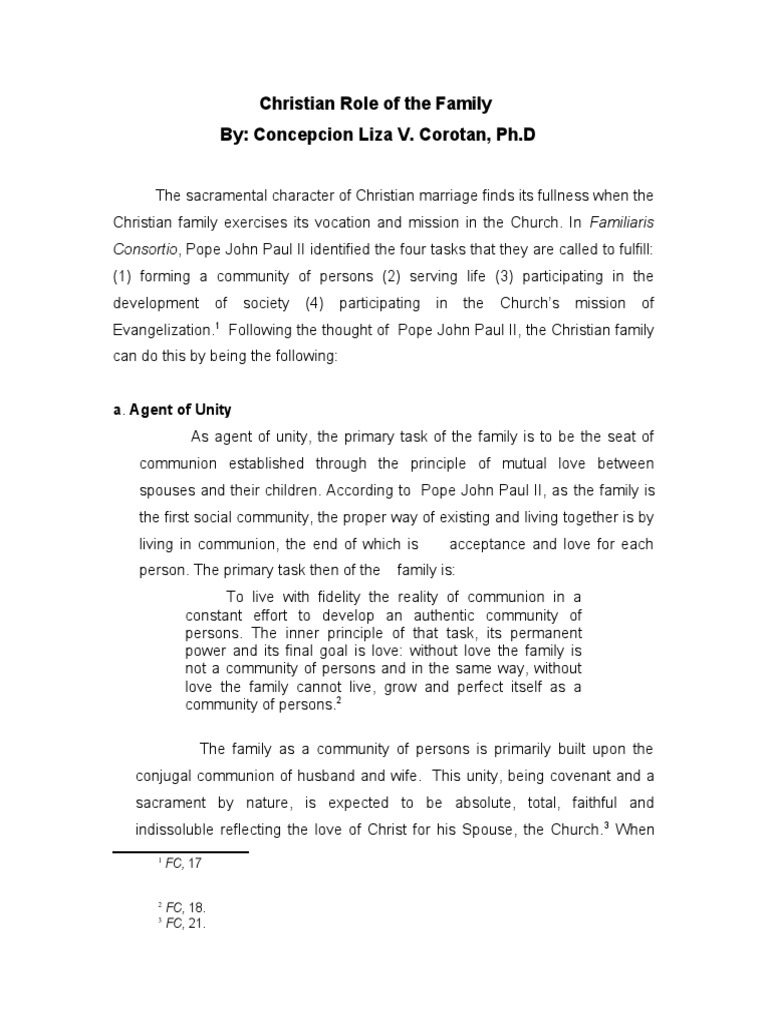 Christian Role of The Family | PDF | Trinity | Catholic Church