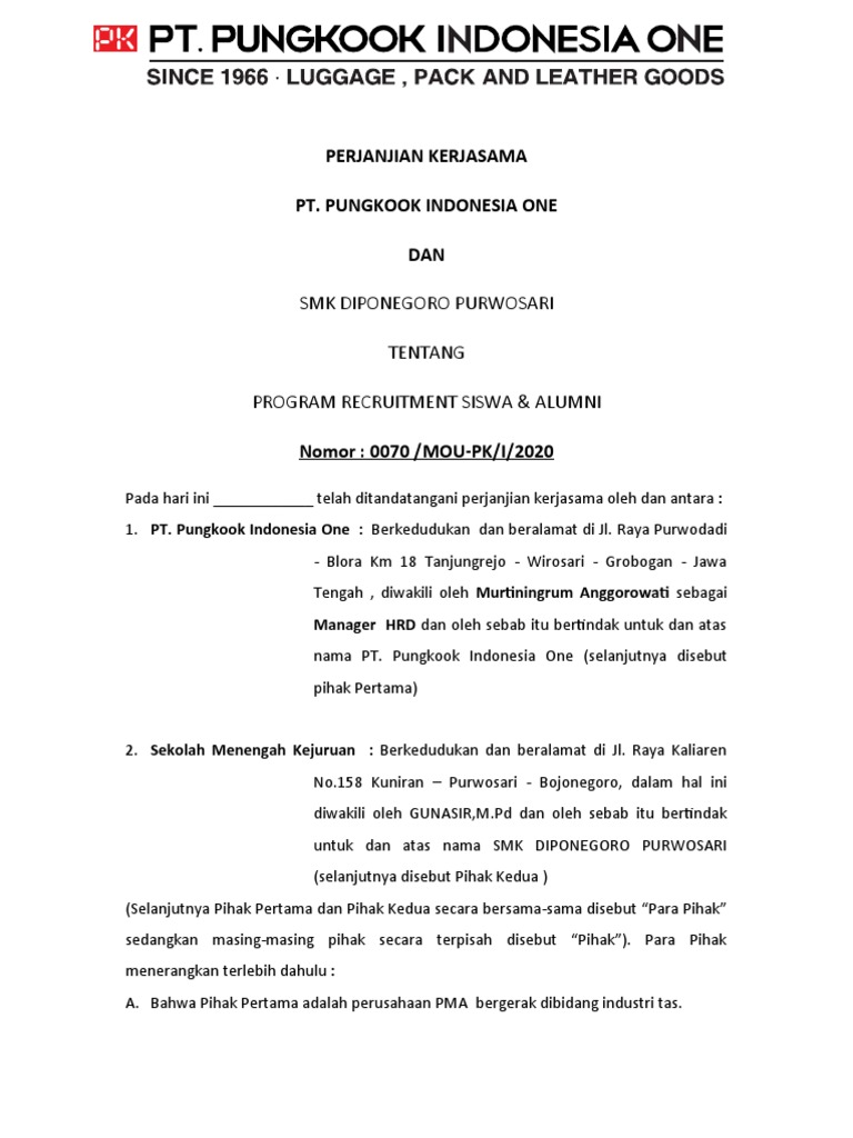 (Draft) Perjanjian-Kerjasama-Mou | PDF
