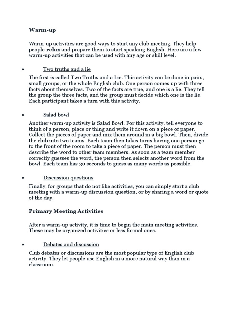 English Day Activities | PDF | English Language