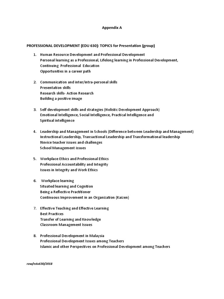 PROFESSIONAL DEVELOPMENT Topics | PDF