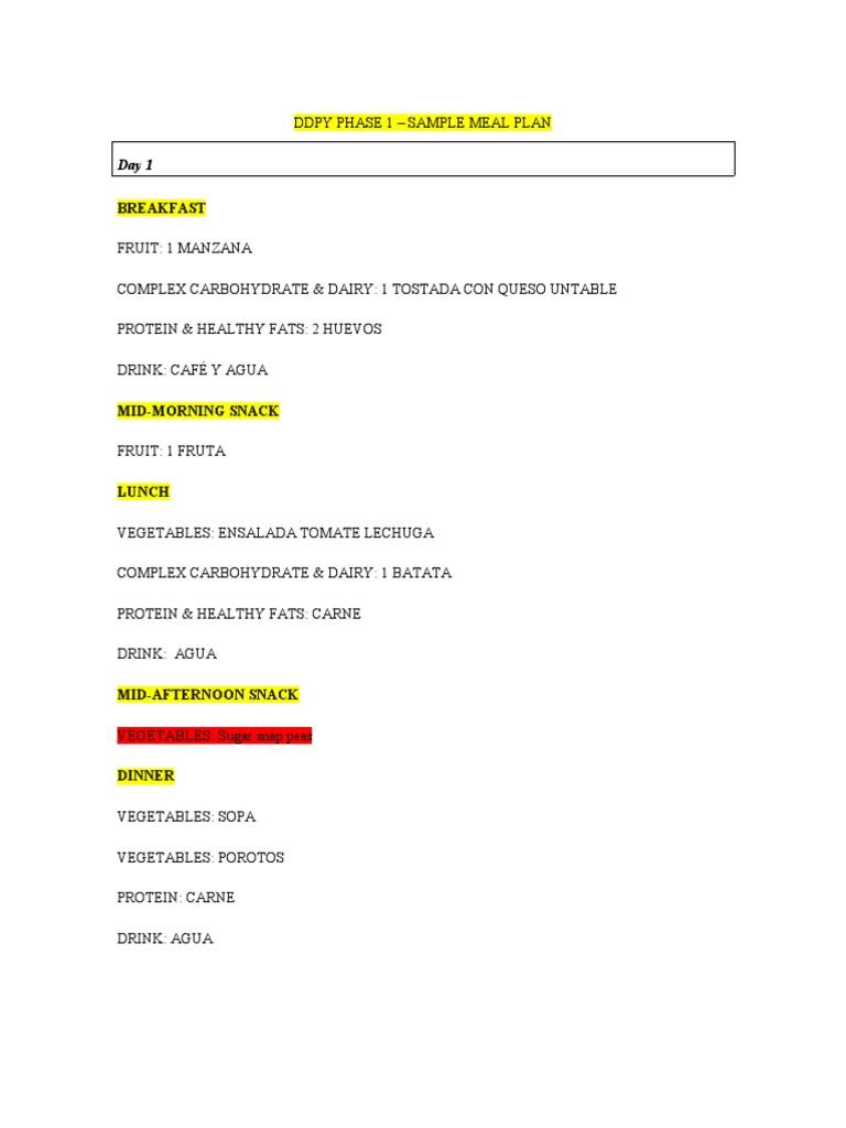 DDPY Phase 1 Sample Meal Plan | PDF | Salad | Meal
