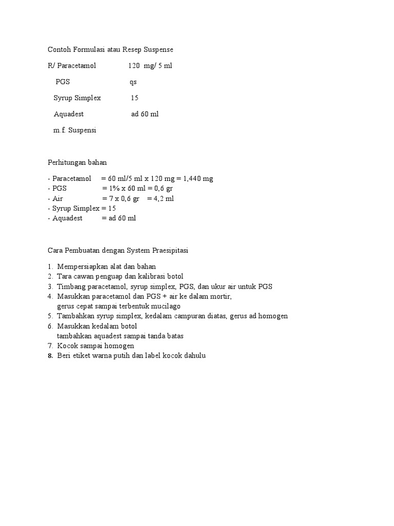 Resep Suspensi Paracetamol | PDF