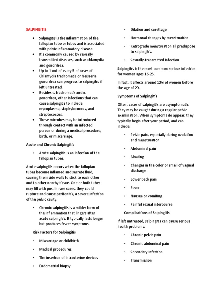 Symptoms of Salpingitis | PDF