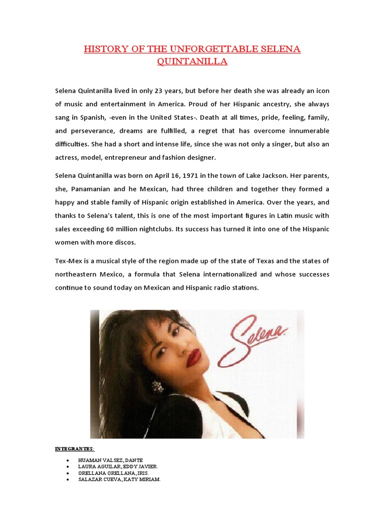 Historia de Selena Quintanilla | PDF