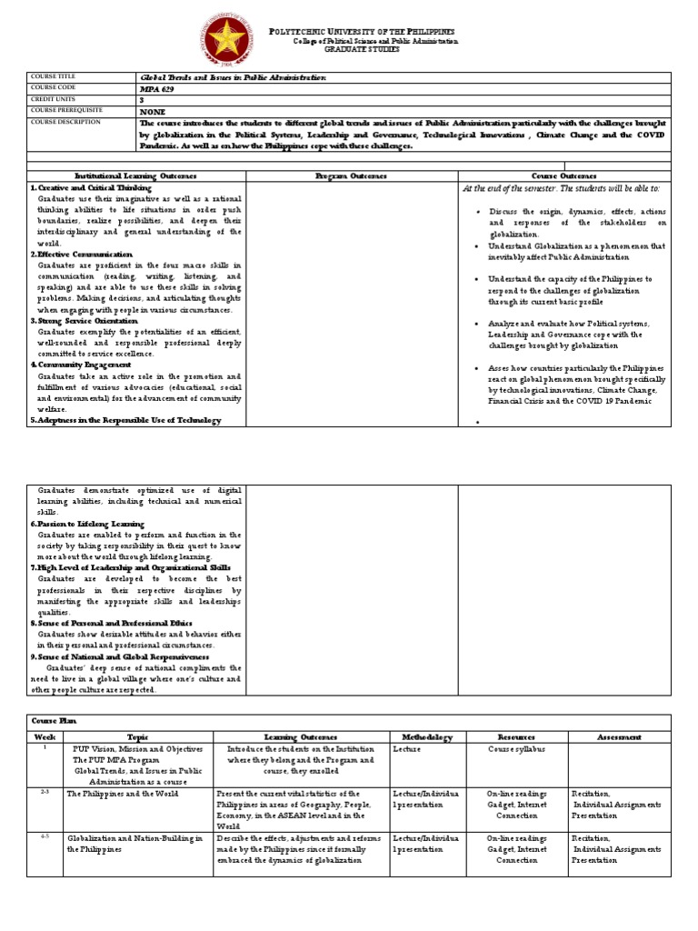 MPA Global Trends and Issues in PA | PDF | Career & Growth | Social Science