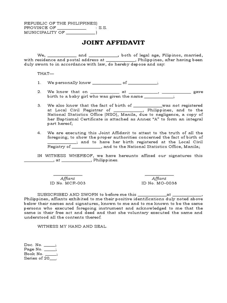 Affidavit of Delayed Registration | PDF