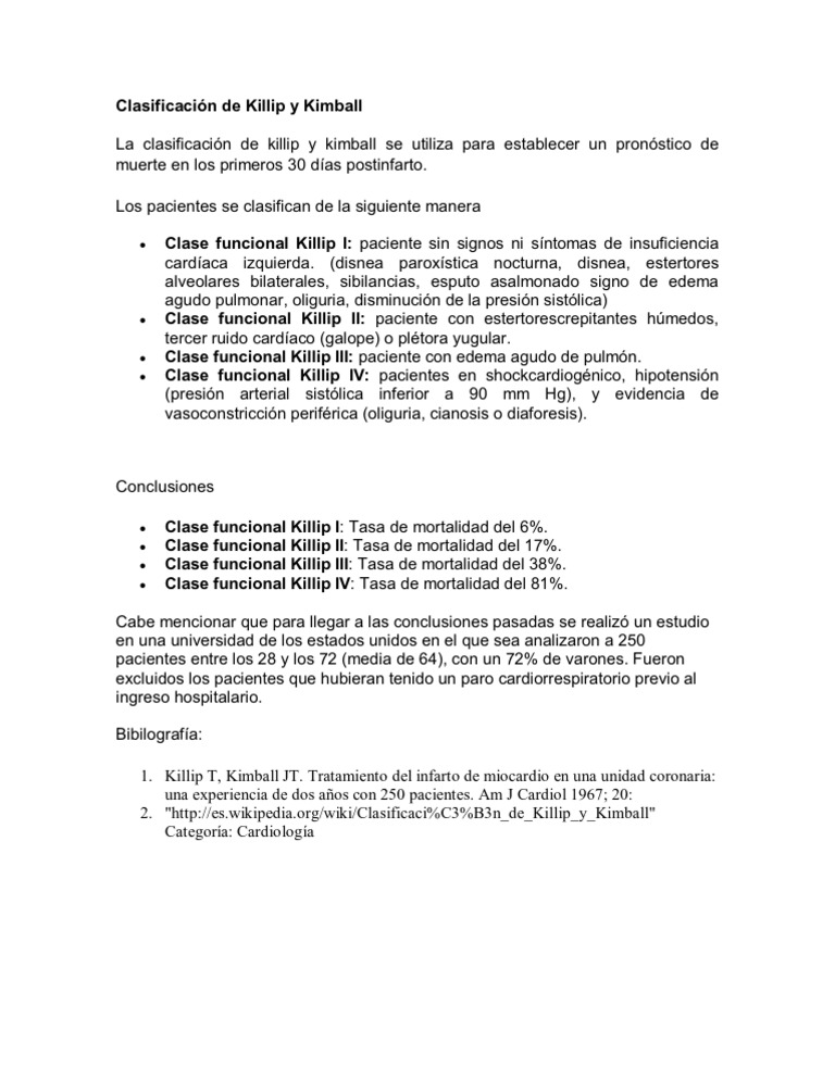 Clasificación de Killip y Kimball | PDF | Angiología | Especialidades ...