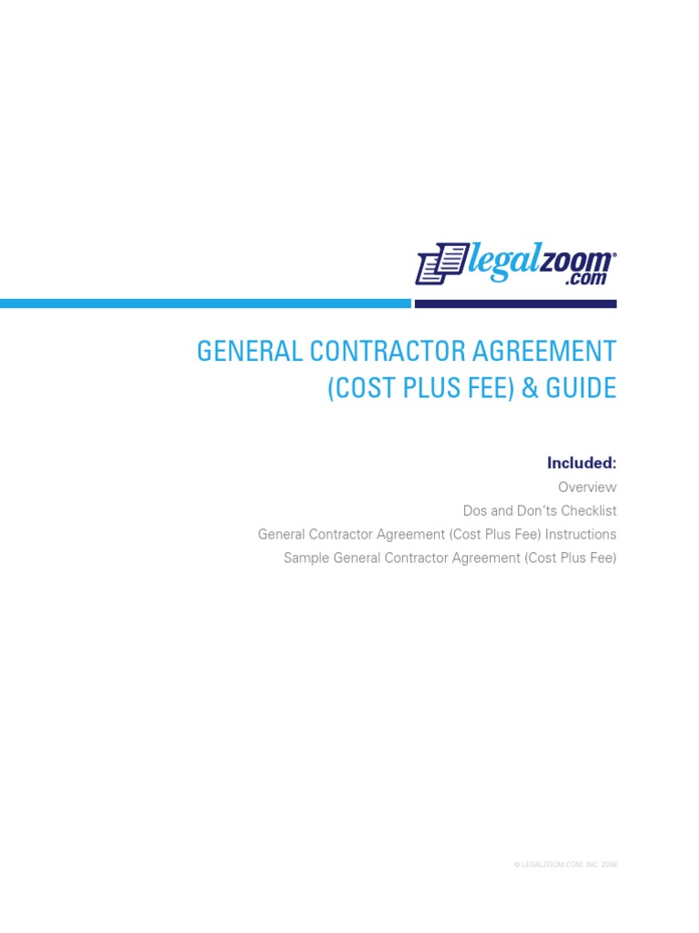 General-Contractor-Agreement (Cost-Plus-Fee) & Guide | PDF | Surety ...