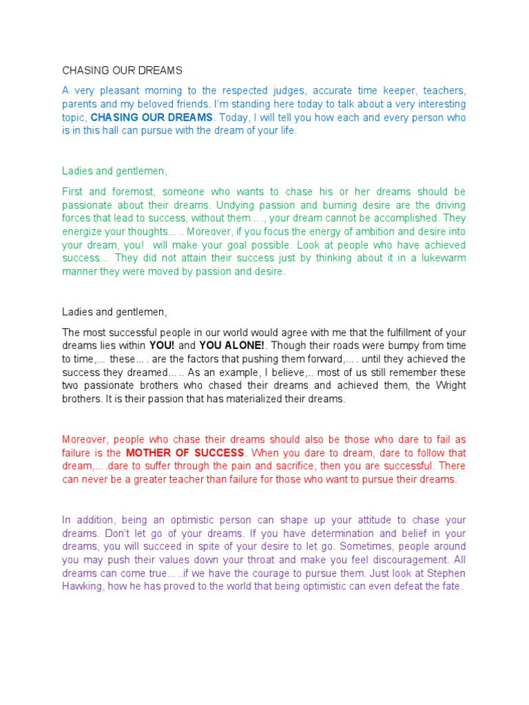 Chasing Our Dreams | PDF | Optimism | Psychological Concepts