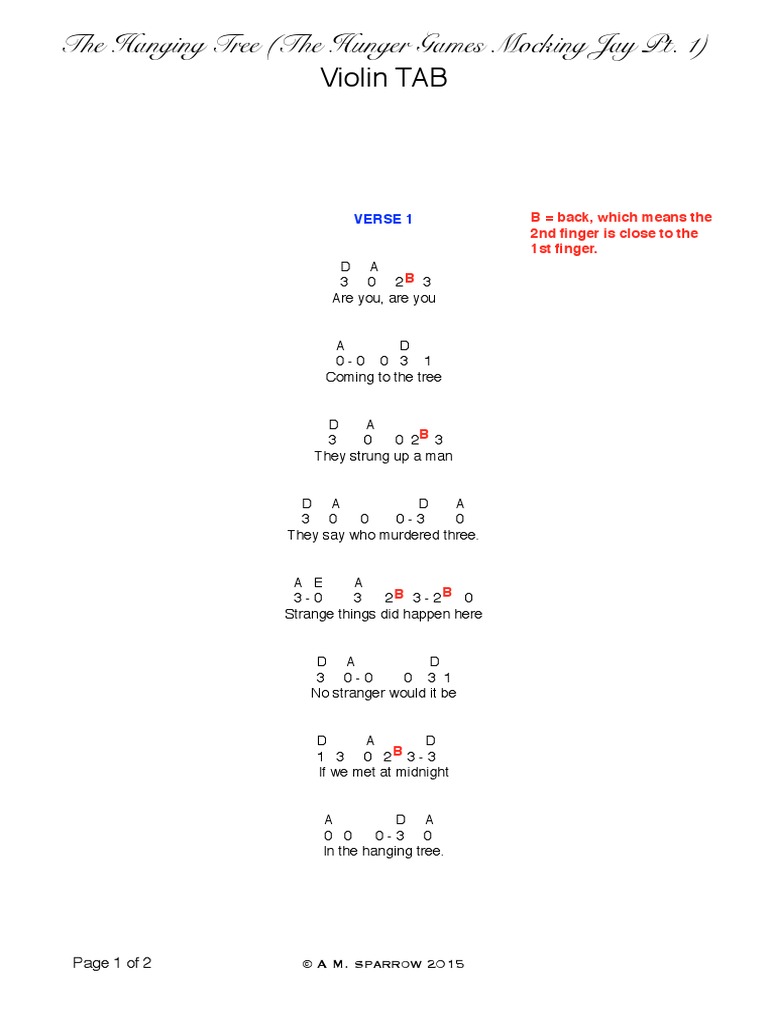 The Hanging Tree (The Hunger Games Mocking Jay Pt. 1) Violin TAB | PDF