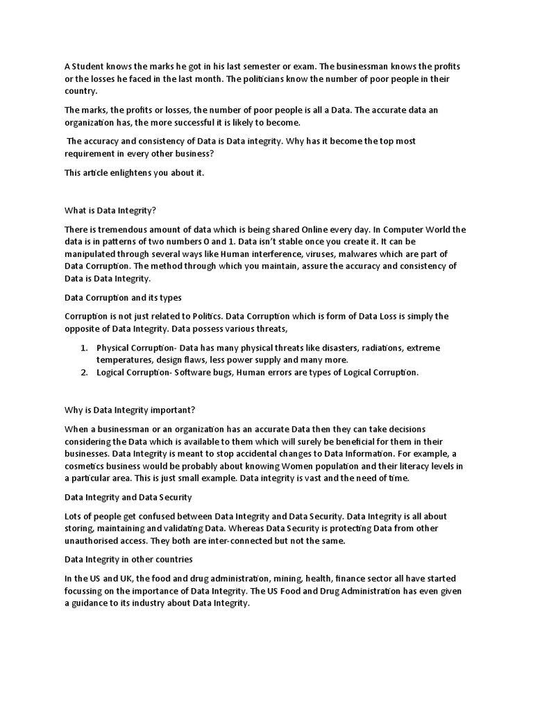 Data Integrity | PDF | Data | Integrity