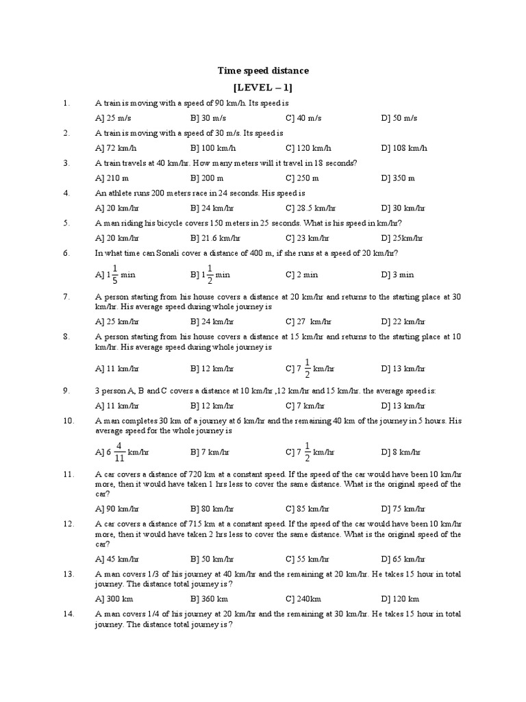 Time Speed Distance Problems and Solutions | PDF | Speed | Quantity