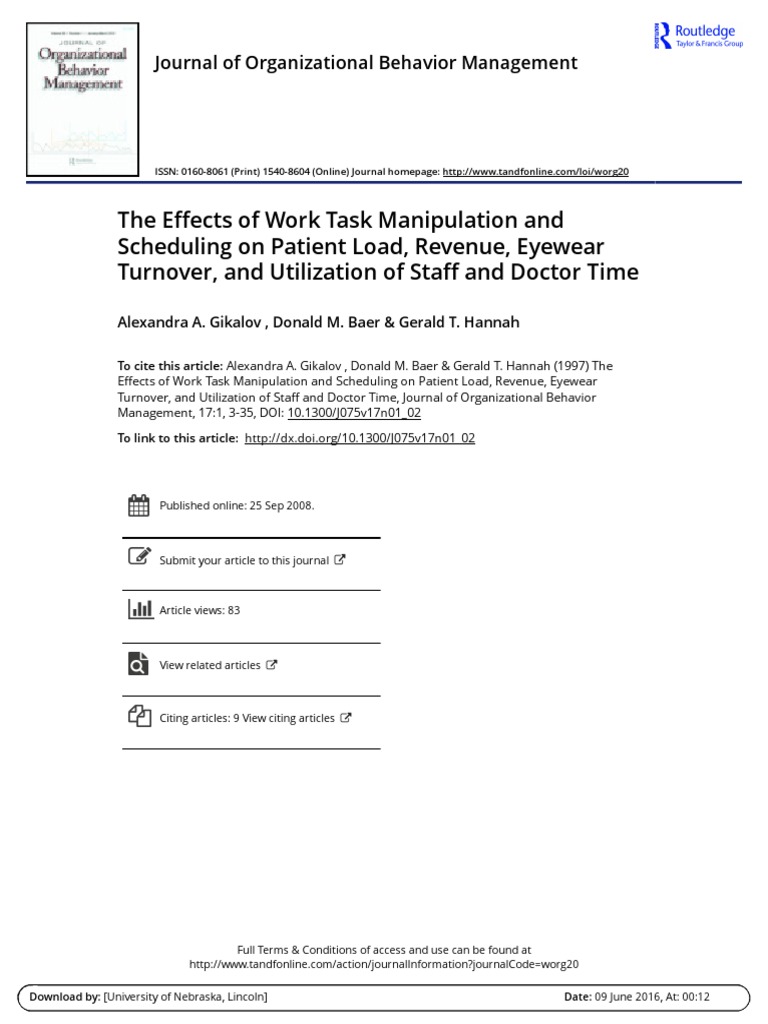 The Effects of Work Task Manipulation and Scheduling On Patient Load ...