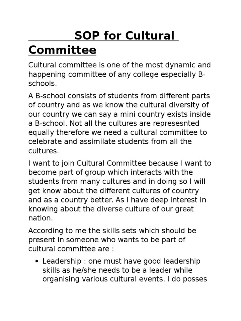 SOP For Cultural Committee | PDF