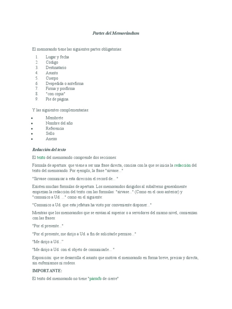 Partes Del Memorándum y Un Modelo | PDF | Estudios de idiomas extranjeros
