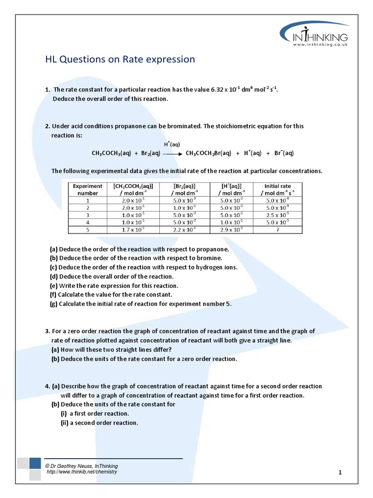 Questions On Rate Expression | PDF