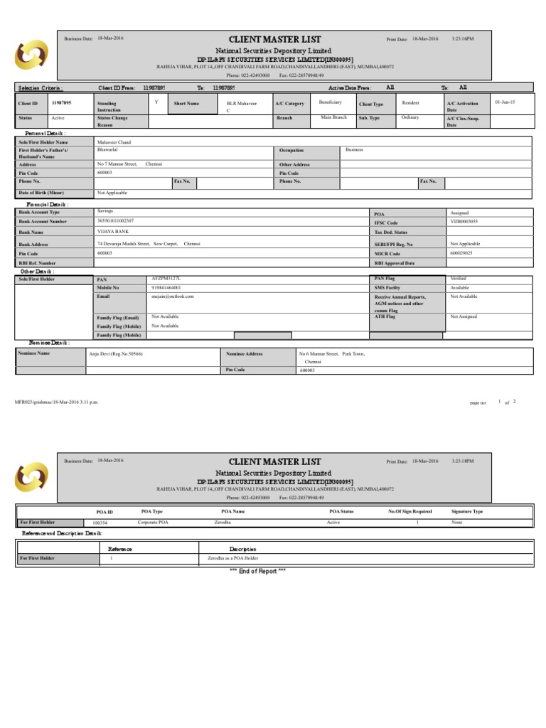 Client Master List: National Securities Depository Limited | PDF ...