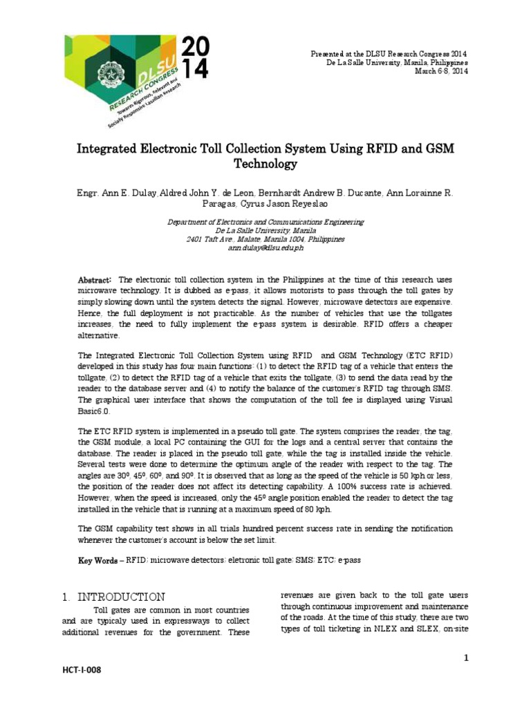 Integrated Electronic Toll Collection System Using RFID and GSM ...
