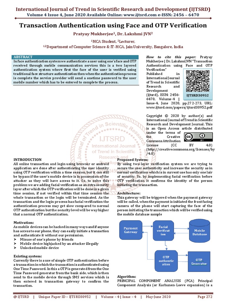 Transaction Authentication Using Face and OTP Verification | PDF ...
