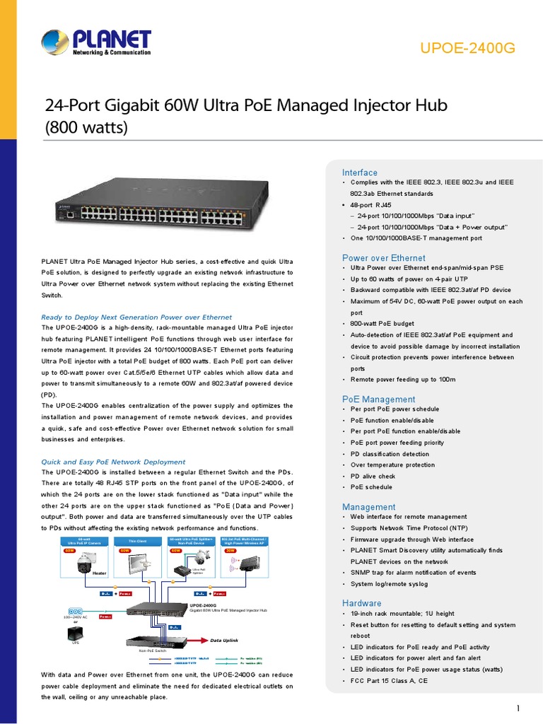 Poe Hub 24P C-Upoe-2400g | PDF | Physical Layer Protocols ...