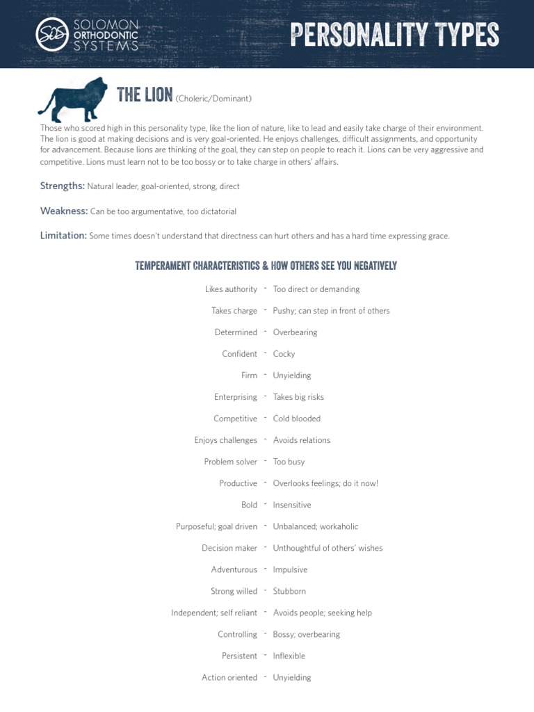 The Lion: Strengths: Weakness: Limitation | PDF | Personality Type ...