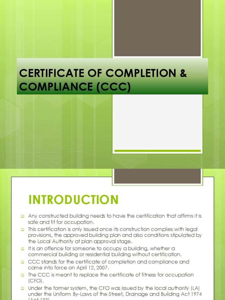 Certificate of Completion & Compliance (CCC) | PDF | Regulatory Compliance | Architect